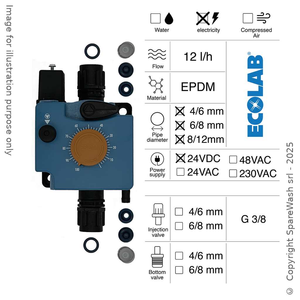 PNEUMATIC DOSING PUMP 12L/H 24VDC EPDM | Sparewash